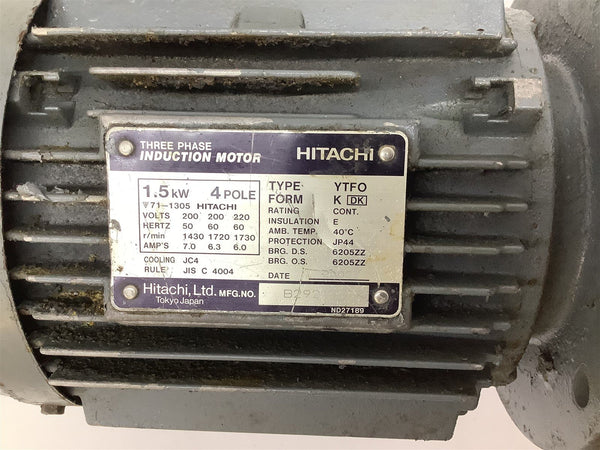 Hitachi YTFO AC Induction Motor 1.5kW 200V 1720RPM 4P 3PH 60Hz – BME Bearings and Surplus