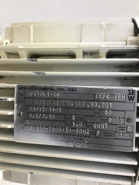 Sew-Eurodrive DFT90L4-KS 2HP Gear Motor 230/460 Volt 46.40:1 Ratio 180 ...