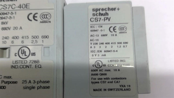 Sprecher+Schuh CS7C-40E Contactor With CS7-PV Top Mount Contactor – BME ...