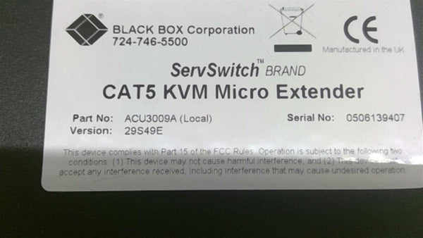 Black Box ACU3009A ServSwitch CAT5 KVM Micro Extender Local Module ...