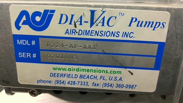 DIA-VAC R224-AP-AA1 Pump 1/3Hp HP 115/230 Volts 1800 Rpm – BME Bearings ...