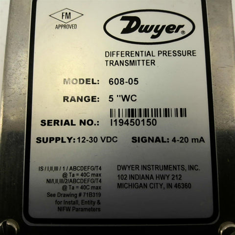 Dwyer 608-05 Differential Pressure Transmitter – BME Bearings and Surplus