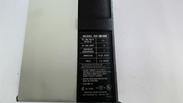 Boston Gear RB1 S Ratiotrol DC Motor Controller 90 Vdc Armature 50 Vdc ...