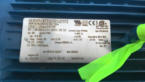 Sew-Eurodrive DRN112M4/FF/TF 5.4Hp AC 1800 Rpm 4P 480V TEFC 60Hz – BME ...