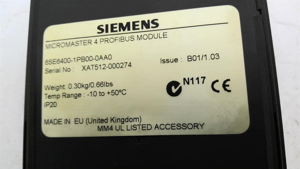 Siemens 6SE6400-1PB00-0AA0 Micro Master 4 Profibus Module – BME ...
