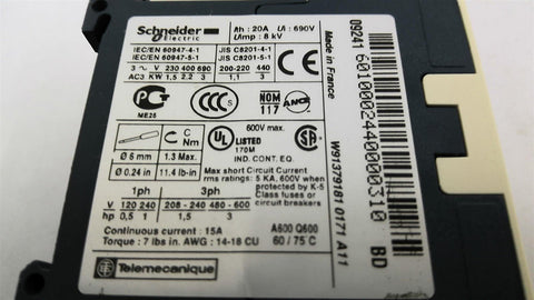 Schneider LP1K0601BD Contactor 480 Volt 3 Hp 24 VDC Coil – BME Bearings ...