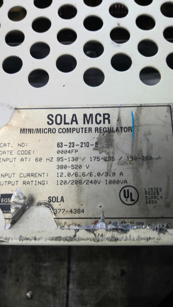 Sola MCR 63-23-210-8 Mini/Micro Computer Regulator 120/208/240V 1000VA ...