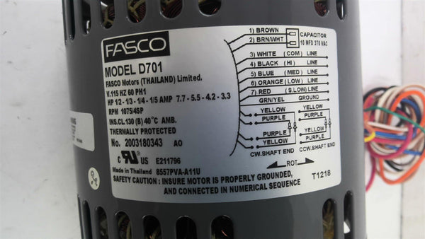 Fasco Model D701 1/2-1/3-1/4hp AC Motor 1200rpm 6p Single Phase 115v ...