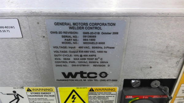 WTC 6005 964-1900 Welder Control 400 Amp 3 Phase – BME Bearings and Surplus