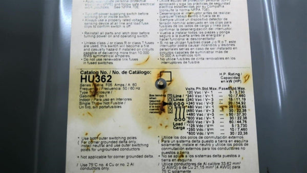 Square D HU362 Safety Switch 60 Amp 600 Volts – BME Bearings and Surplus