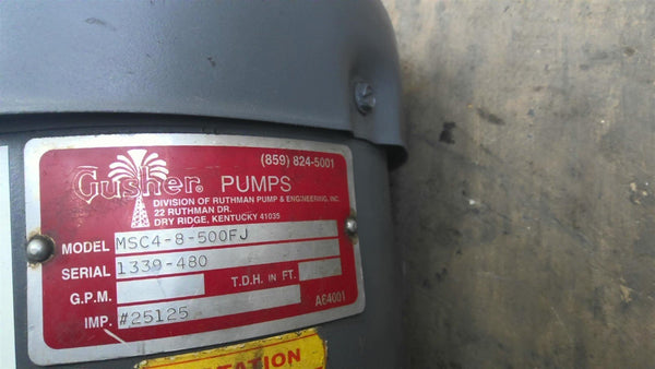 Gusher MSC4-8-500FJ 5 HP AC Motor 3600RPM 2P 3 Phase 208-230/460 V 133 ...