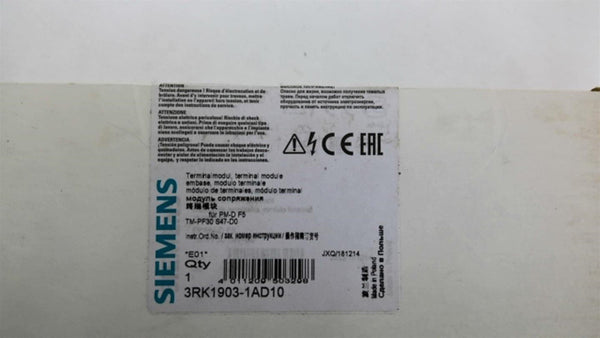 Siemens 3RK1903-1AD10 Terminal Module – BME Bearings and Surplus