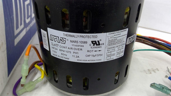 Mars 10589 3/4 HP Direct Drive Blower Motor 1075 RPM One Phase 115 V T ...