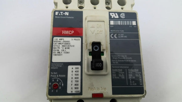 Eaton HMCP100R3C Circuit Breaker 100AMP 600VAC-250VDC – BME Bearings ...