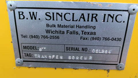 B.W Sinclair 9 S/N 05L284 Screw conveyor 1Hp 1745Rpm 208-230/460V 60Hz – BME Bearings and Surplus