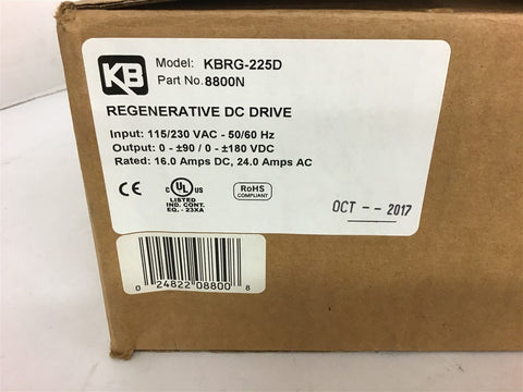 KB KBRG-225D Regenerative Dc Drive 115/230 Vac Input 180 VDC Output 16 ...