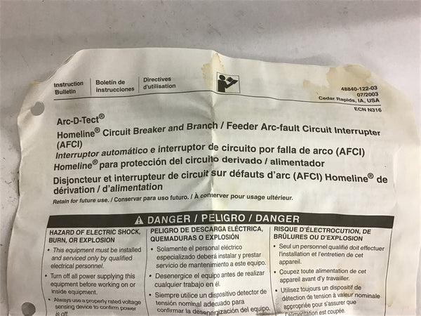 Square D HOM120AFI Homeline 20 amp Circuit Breaker 120 Volts Single Po ...