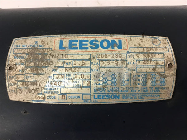 Leeson C42T17NZ1C 1.5 HP AC Motor 1500 RPM 5 Poles 208-230V N42Y Frame ...