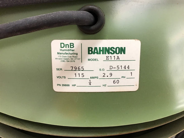 Bahnson Type E Self Contained Humidifier 115 Volts 1/4 HP 2.9 Amps Sin ...