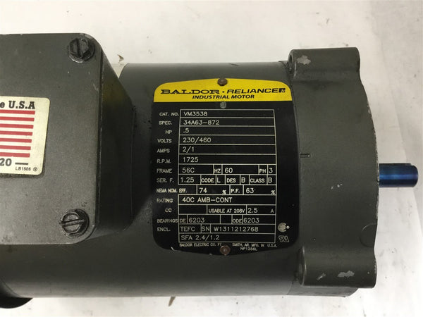 Baldor VM3538 .5 HP AC Motor 230/460 Volt 1800 Rpm 4P 56C Frame – BME ...
