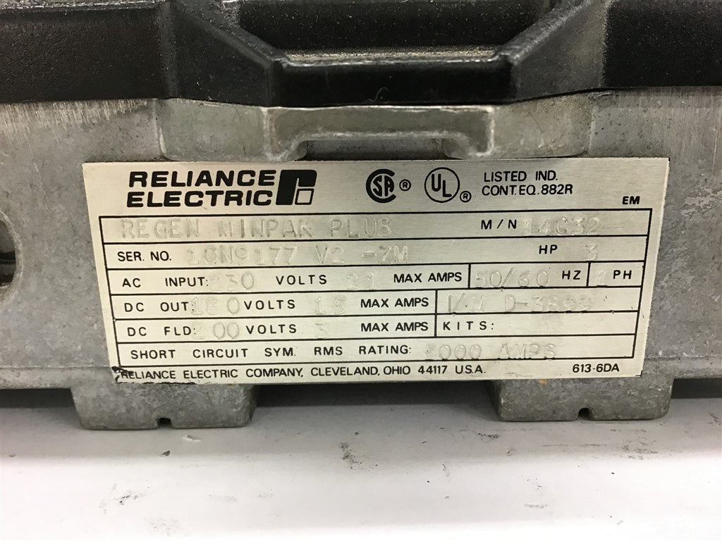 Reliance Electric 14C32 Regen Minpak Plus 3 Hp 180 VDC 200 VDC Field V ...