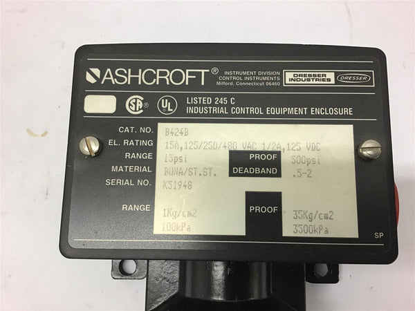 Ashcroft B424B Pressure Switch 15PSI – BME Bearings and Surplus