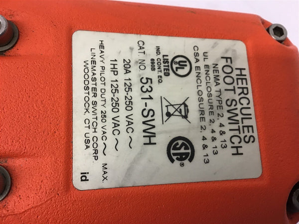 Hercules Foot Switch 531-SWH 20 Amp 125-250 VAC Single Phase – BME ...