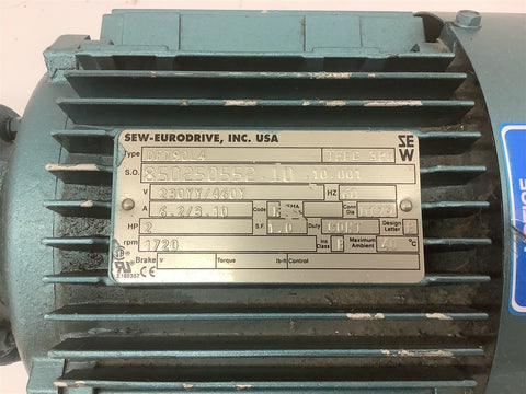 Sew-Eurodrive DFT90L4 2 Hp Gear Motor 230/460 volts 4.27:1 Ratio – BME ...