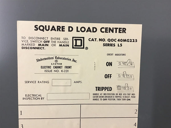 Square D QOC40MG225 Load Center Cover / Door – BME Bearings and Surplus