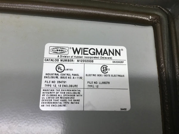 Wiegmann N12202008 Industrial Control Panel Enclosure Type 12 13 – BME ...
