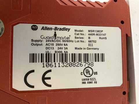 Allen-Bradley MSR138DP Guard Master Safety Relay 24 VAC 50/60Hz 250 V ...
