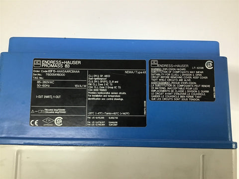 Endress Hauser 83F15 AAASAARCBAAA Promass 83 Flowmeter Transmitter ...