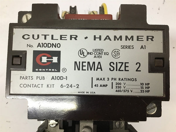 Cutler Hammer A10DN0 NEMA Size 2 Motor Starter – BME Bearings and Surplus