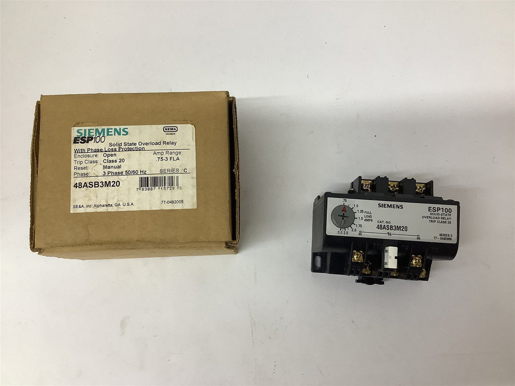 Siemens 48ASB3M20 Solid State Overload Relay 3PH .75-3 FLA Amp – BME ...