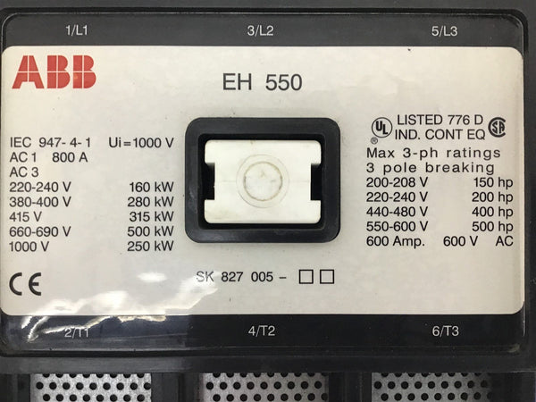 ABB EH550 Contactor 3PH 600V 600 Amp 500 HP – BME Bearings and Surplus