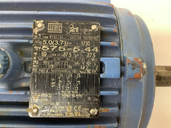 WEG W21 CC029A AC Motor Severe Duty 5.0HP 5.44AMP 575V 1730RPM 182/4TF ...