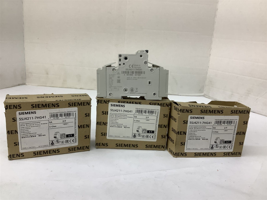 Siemens 5SJ4211-7HG41 Miniature Circuit Breaker 240V 5A 2Pole Lot Of 3 – BME Bearings and Surplus