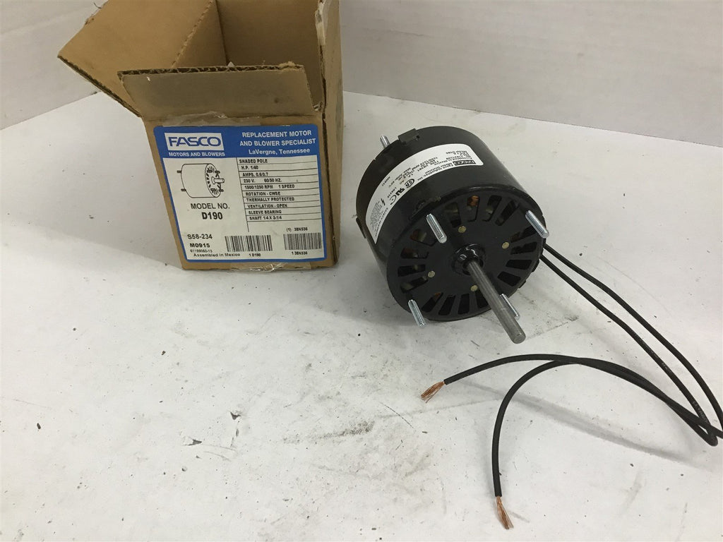 Fasco D190 1/40 Hp Shaded Pole Motor 1500/1250 Rpm 1 Speed CWSE – BME ...