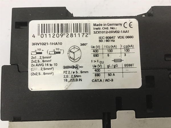 Siemens 3RV1021-1HA10 Circuit Breaker 6.6-8 Amp – BME Bearings and Surplus