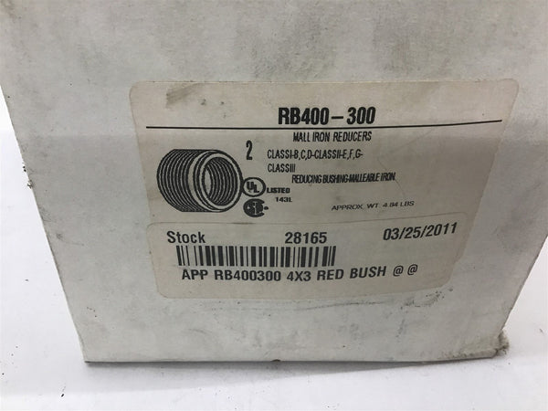 Appleton RB400-300 Reducing Bushing Threaded 4"X3" Malleable Iron – BME ...