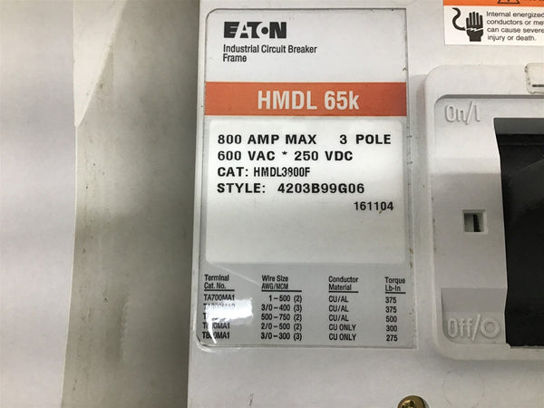 Eaton HMDL3800F 800A 600V HMDL 65k 3P Circuit Breaker – BME Bearings ...