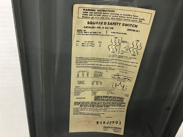 Square D H361RB Safety Switch – BME Bearings and Surplus