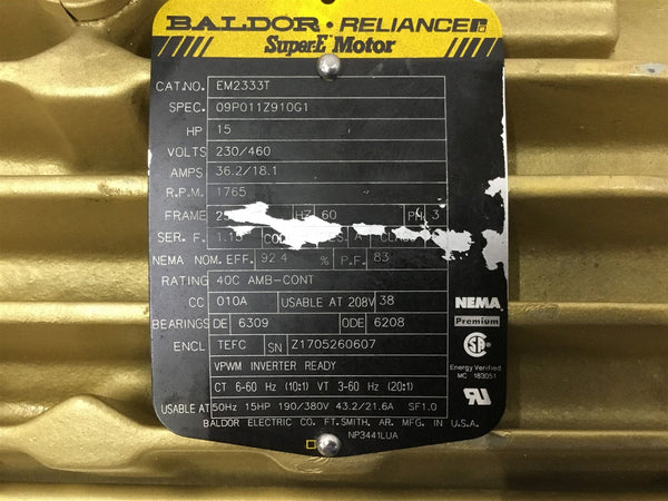 Baldor EM2333T 15Hp AC Motor 230/460V 1800 Rpm 4P 254T 3Ph – BME ...