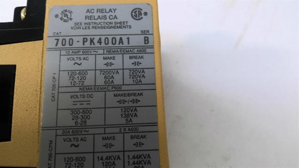 Allen-Bradley 700-PT 700-PK400A1 Pneumatic Time Delay Unit 10 Amp 600 ...